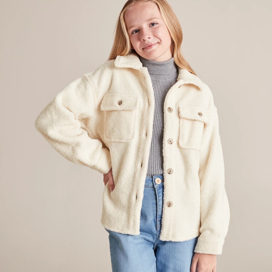 Teddy Fleece Shacket - Cream | Target Australia