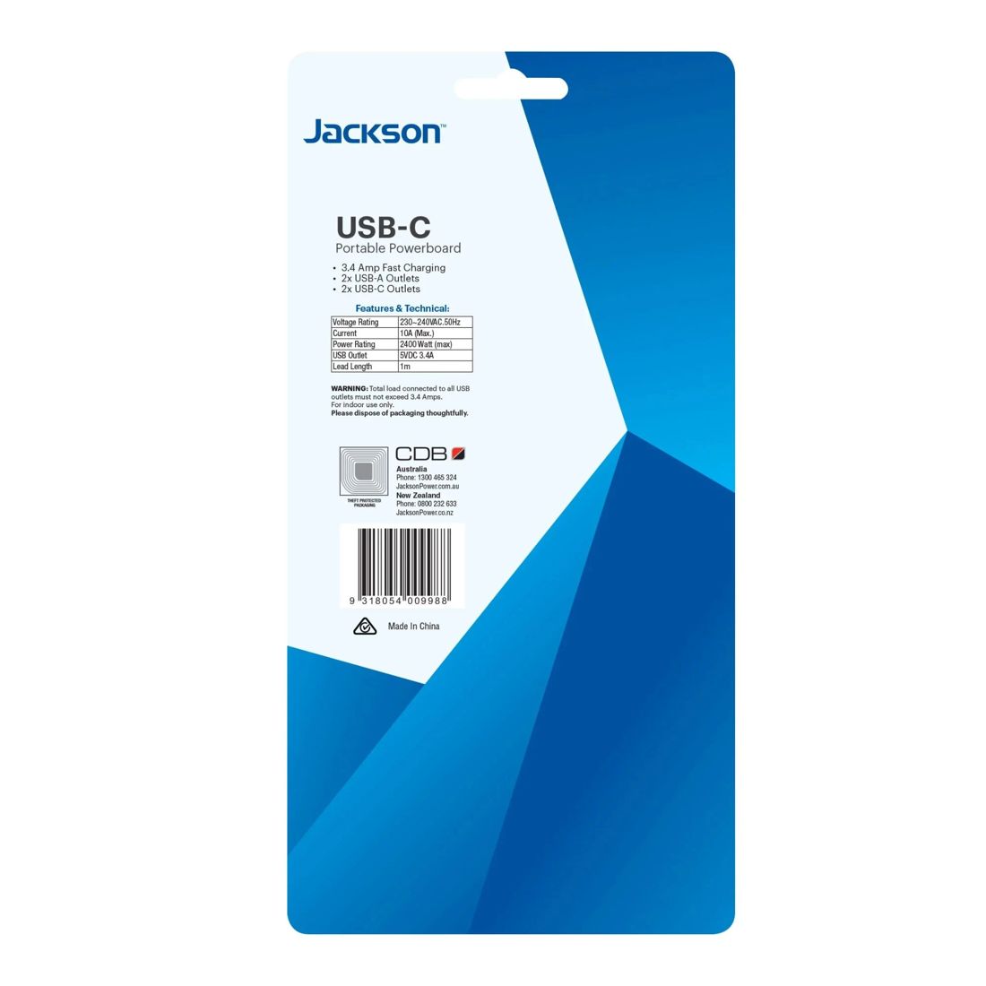 Jackson Usb-C Portable Single Outlet Powerboard Pt3Usb3C | Target Australia