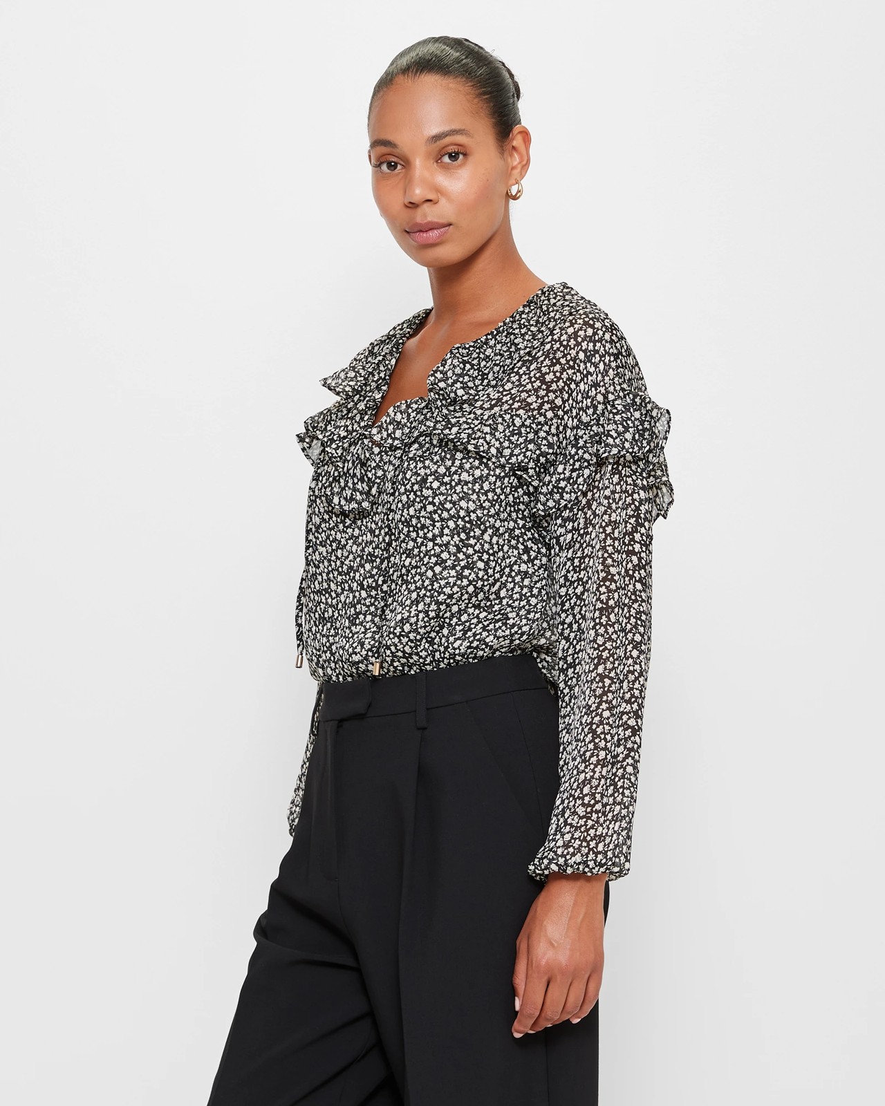 Long Sleeve Ruffle V-Neck Blouse - Preview | Target Australia