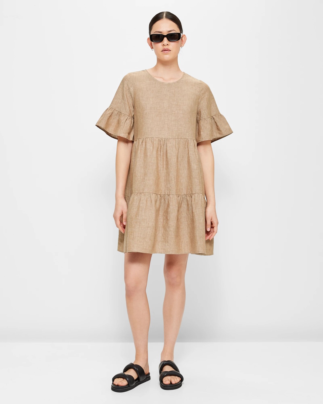 European Linen Tiered Mini Dress | Target Australia