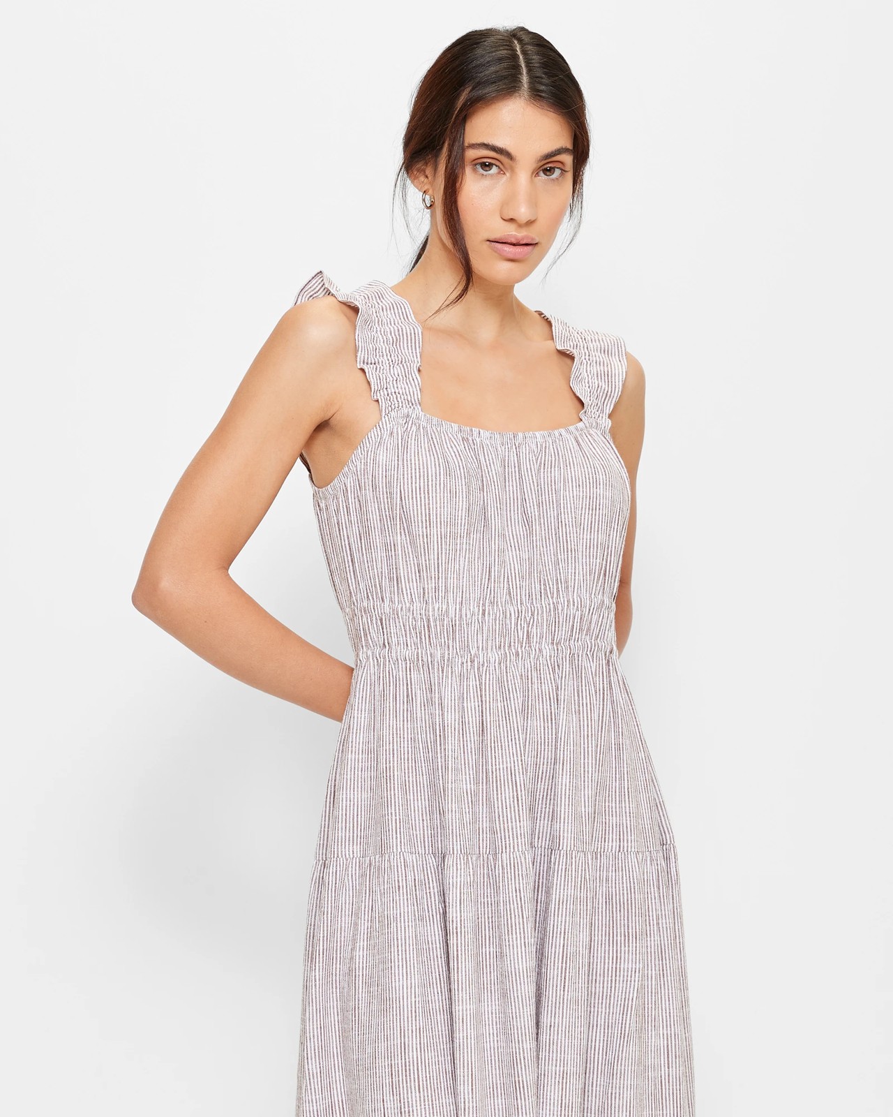 Linen Blend Ruffle Strap Midi Dress | Target Australia