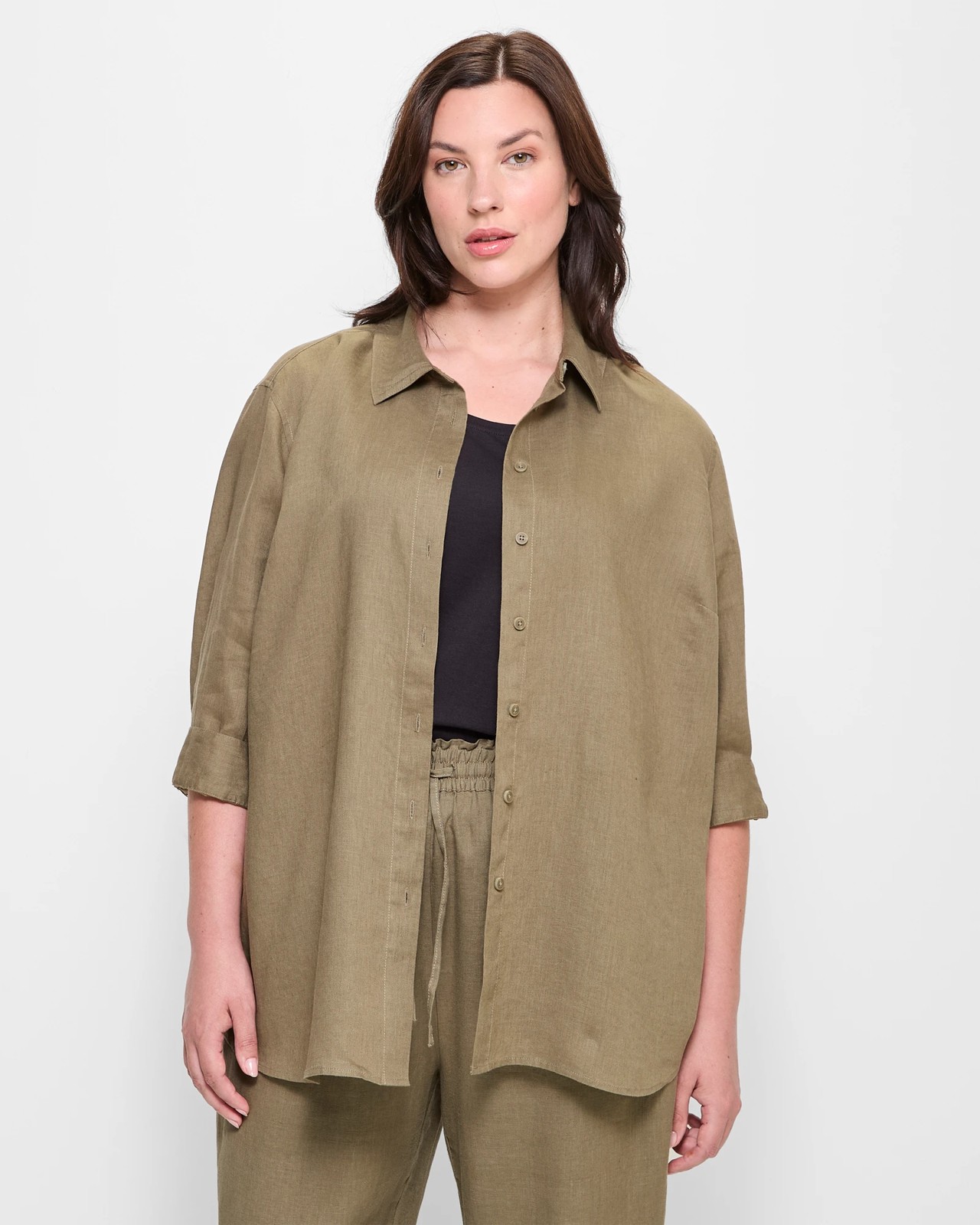 Plus Size European Linen Utility Shirt - Dusty Olive | Target Australia