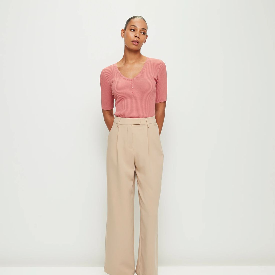 V-Neck Henley Top - Preview - Rosewood | Target Australia