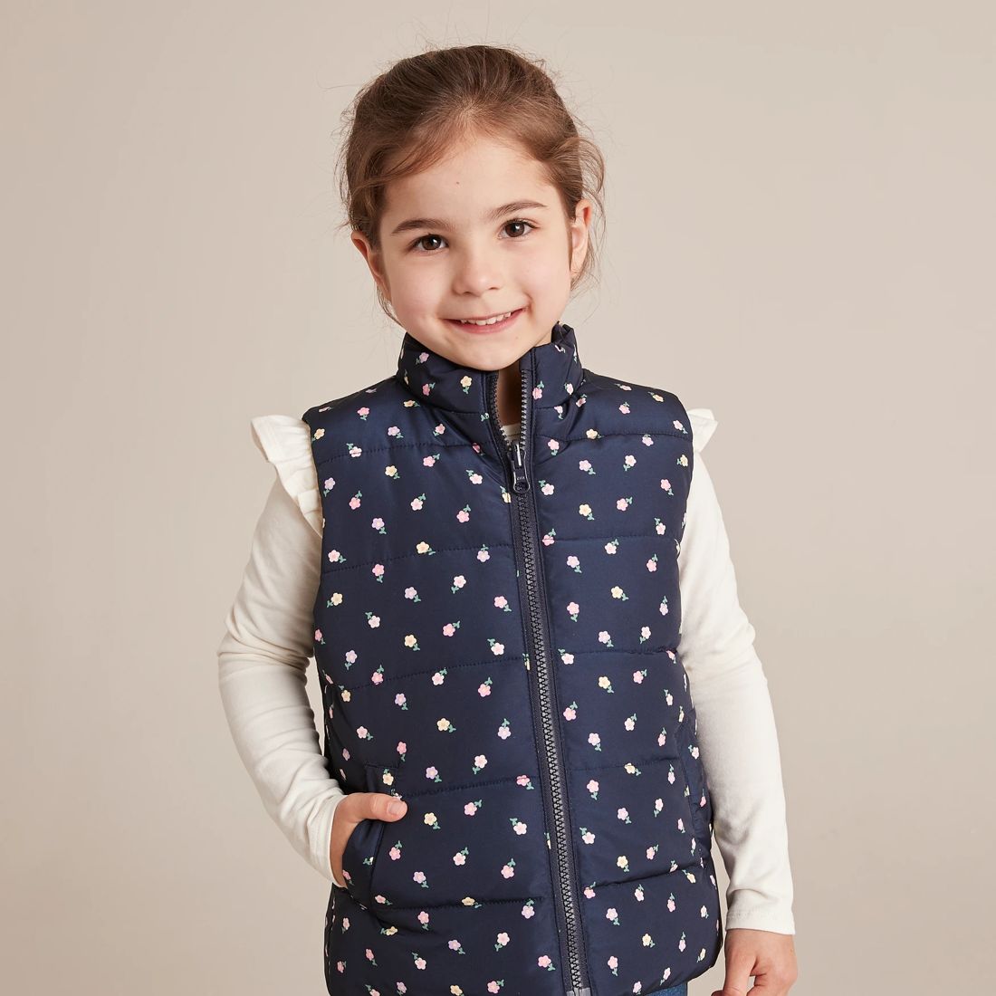 Reversible Puffer Vest - Navy Blue Floral | Target Australia