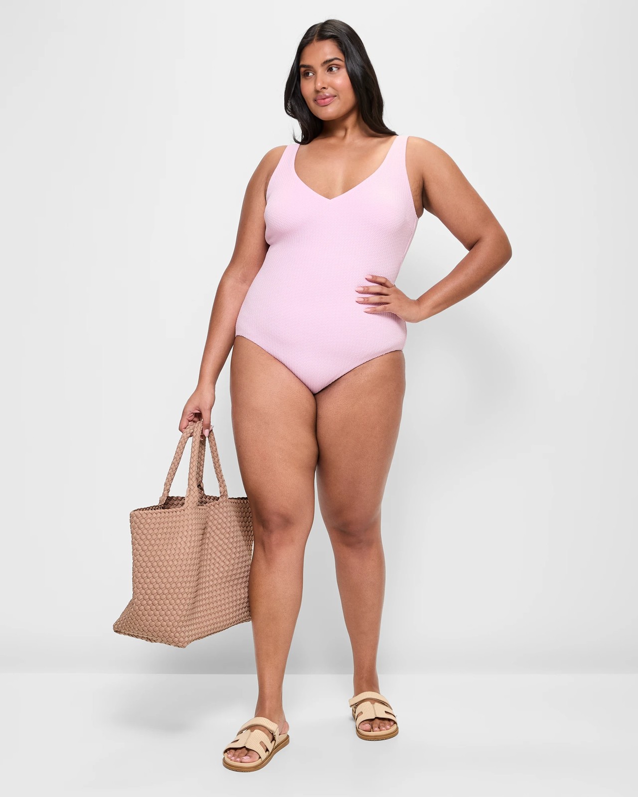 Textured V Neck One Piece Swim Bathers Pink Target Australia